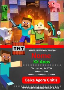 Convite MINECRAFT para editar grátis [Digital]