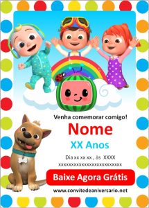 Convite COCOMELON para editar grátis [Digital]