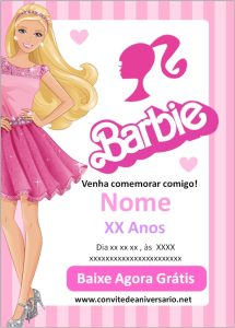 Convite BARBIE para editar grátis [Digital]