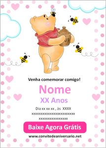 Convite URSINHO POOH para editar grátis [Digital]